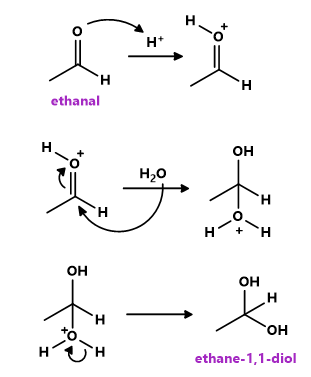 Outline, using "curly arrows", the mechanism by which ethanal is ...