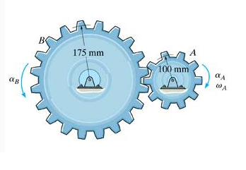 A motor gives gear A an angular acceleration of \alpha_A = (2 + 0.006 ...