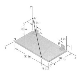 A rectangular plate weighs 75 lb and is held in the position shown by a ...