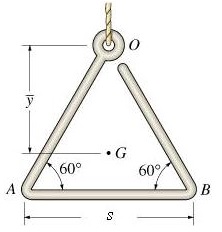 The triangle shown is made from wire with mass per unit length 0.4 kg/m ...