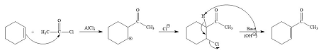 Treating cyclohexene with acetyl chloride and AlCl_3 leads to the ...