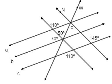 Given that lines a, b, and c are parallel, find the measure of \angle ...