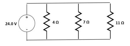 A 4.0 \ \Omega resistor, a 7.0 \ \Omega resistor, and an 11.0 \ \Omega ...