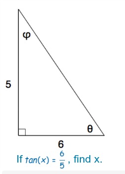 A right triangle has legs of length 5 units and 6 units. The acute ...