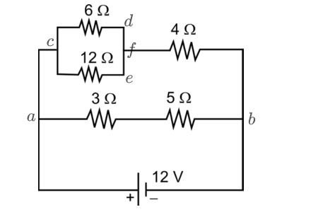 A series and parallel circuit containing five resistors and a 12 V ...