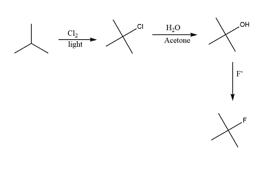 Demonstrate how to synthesize tert-butyl fluoride from 2-methylpropane ...