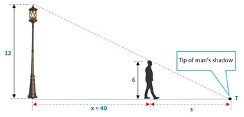 A street light is at the top of a 12-ft tall pole. A woman 6 ft tall ...