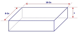 An open box is to be made out of a 8-inch by 18-inch piece of cardboard ...