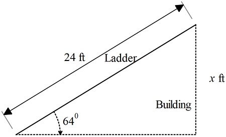 A 24 \ ft ladder leans against a building so that the angle between the ...