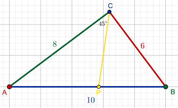 In triangle ABC, AB = 10, AC = 8, and BC = 6. Let P be the point on the ...