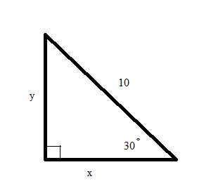 Find the values of x and y in the given triangle. | Homework.Study.com