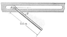 The 12 - kg slender rod is pinned to a small roller that slides freely ...