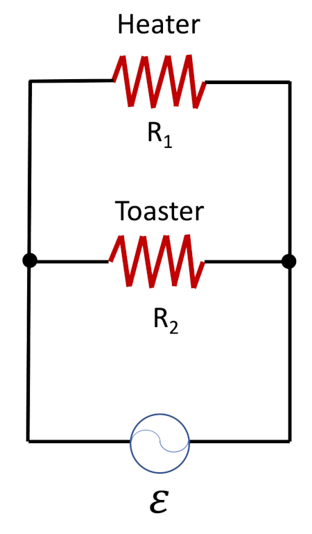 The figure below shows an electric heater (R1=8.40 ohms) and a toaster ...