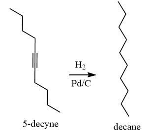 Predict the products from the reaction of 5-decyne with excess H_2, Pd ...