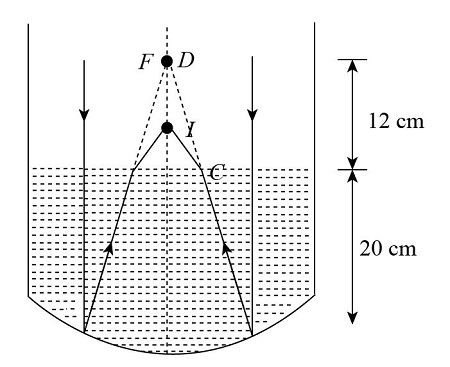 A concave mirror is placed at the bottom of an empty tank with face ...