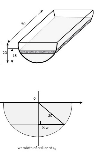The semi-cylindrical tank is 50 feet long and 20 feet tall. It is ...