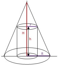Consider the picture below. A cylinder is inscribed in a right circular ...