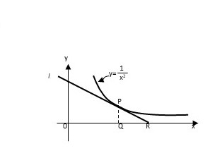 In the figure, line l is tangent to the graph of y= \frac{1}{x^2} at ...