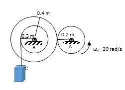 If the angular velocity of wheel A is \omega_A= 20 rad/s, determine the ...