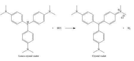 Write the reaction of crystal violet with 1 molar equivalent of acid ...