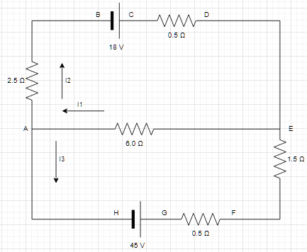 Using Kirchhoff's Rules, find the currents flowing in the circuit below ...