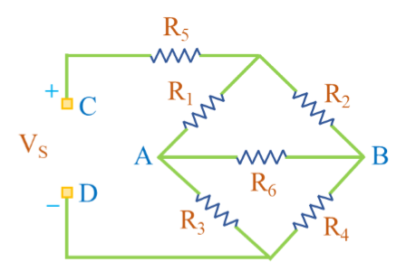For the following circuit if R_1 = R_2 = R_4 = R_5 = R_6 = R_3 = 2 ohm ...