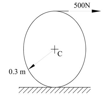 The 100 kg cylindrical disk is at rest when a force, F, of 500 N is ...