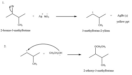 A substrate of 2-bromo-3-methylbutane was found in AgNO3 + ethanol ...