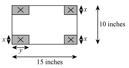 A piece of cardboard measures 10 in. by 15 in. Two equal squares are ...