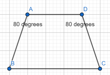 ABCD is an isosceles trapezoid { \angle CDA = 80 }. Find the measure of ...