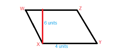 What is the area of parallelogram XYZW with base 4 units and height 6 ...