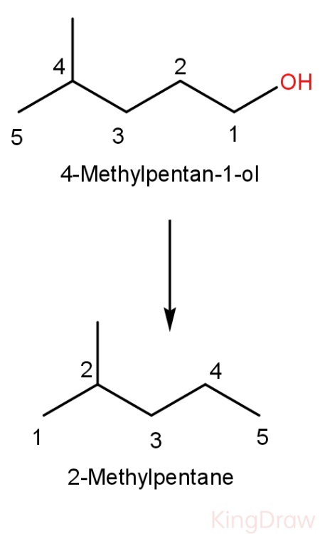 How to convert 4-methylpentan-1-ol into 2-methylpentane? | Homework ...