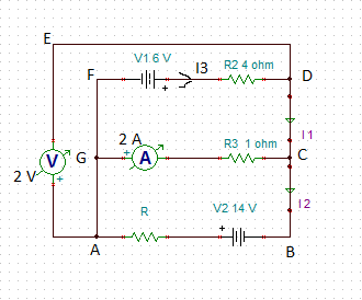 The ammeter in the figure given below reads 2 A and the voltmeter reads ...