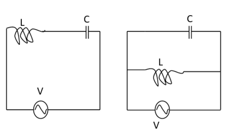 A capacitor and an inductor are connected to an ac generator in two ...