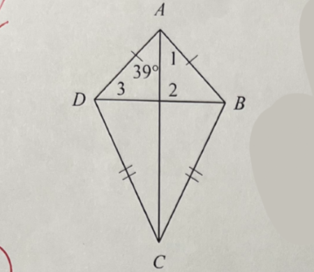 Find m \angle 1 and m \angle 3 in the kite. The diagram is not to scale ...