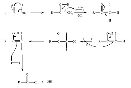1) The Iodoform test (NaOH, I2-KI) converts a methyl ketone (RCOCH_3 ...