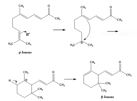 Suggest a mechanism by which \rho -ionone is transformed into b-ionone ...