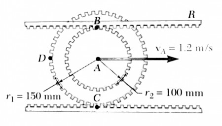 The double gear rolls on the stationary lower rack: the velocity of its ...
