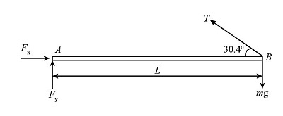 A 23.0-kg floodlight in a park is supported at the end of a horizontal ...