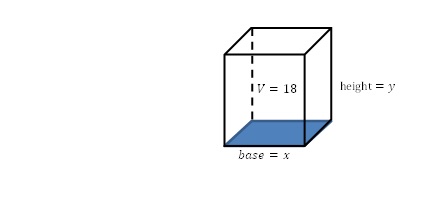 An open box with a square base is to have a volume of 18 ft^3. Find the ...