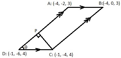 Let A=(-4,-2,3), B=(-4,0,3), C=(-1,-4,4), and D=(-1,-6,4). Find the ...