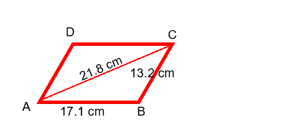A parallelogram has sides of length 13.2 cm and 17.1 cm. The longer ...