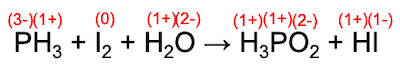 PH3 + I2 + H2O arrow H3PO2 + HI For the redox reaction: a. state the ...