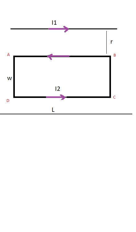 The figure below shows a long straight wire near a rectangular current ...