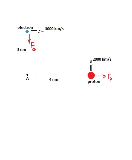 The sketch of below shows an electron and a proton in motion.Calculate ...