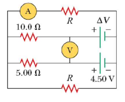 What are the expected readings of the ammeter and voltmeter for the ...