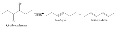 3,4-dibromohexane can undergo base-induced double dehydrobromination to ...