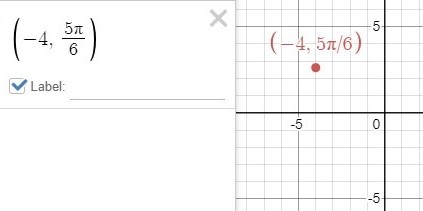 Graph the point with the polar coordinates (-4, {5 pi} / 6). Give two ...