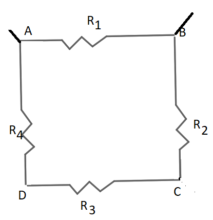 Four identical 5.00 resistors are joined and form the four sides of a ...