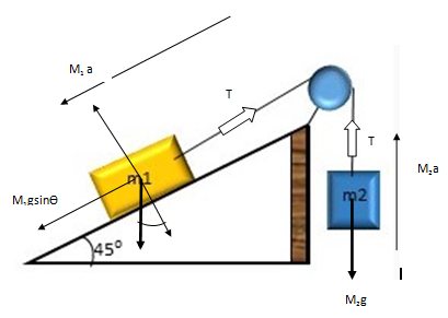 In the figure shown below m1= 4 kg and m2= 2kg. Neglect the friction ...